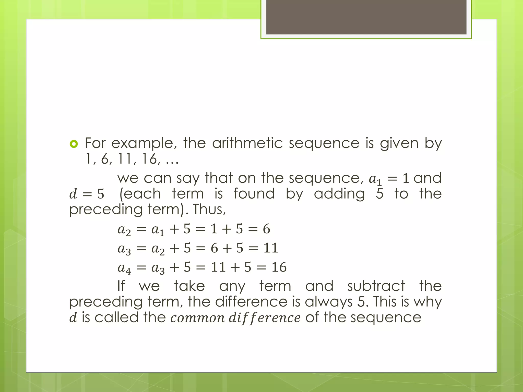 Arithmetic sequences and arithmetic means | PPTX