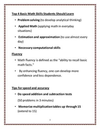 Arithmetic skills | DOCX | Educational Assessment | Education