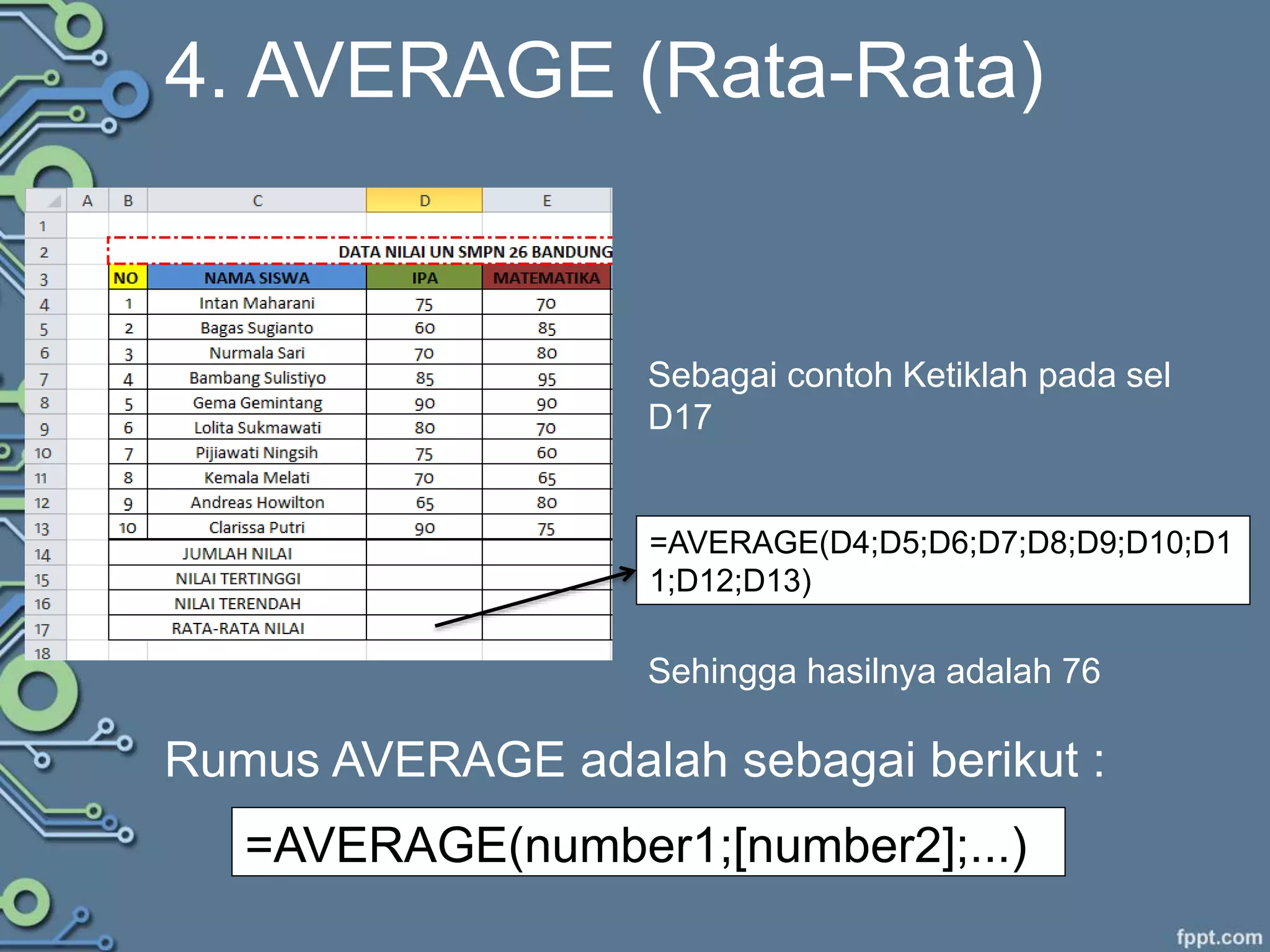 Aritmatika dan statistika ms. excel | PPTX