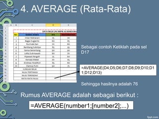 Aritmatika dan statistika ms. excel | PPTX