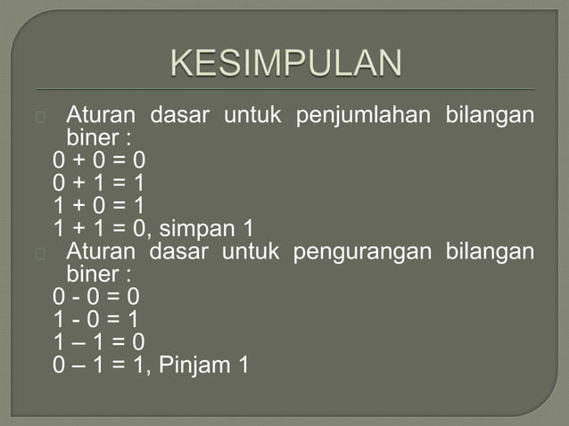 Aritmatika penjumlahan dan pengurangan bilangan biner presentasi | PPTX