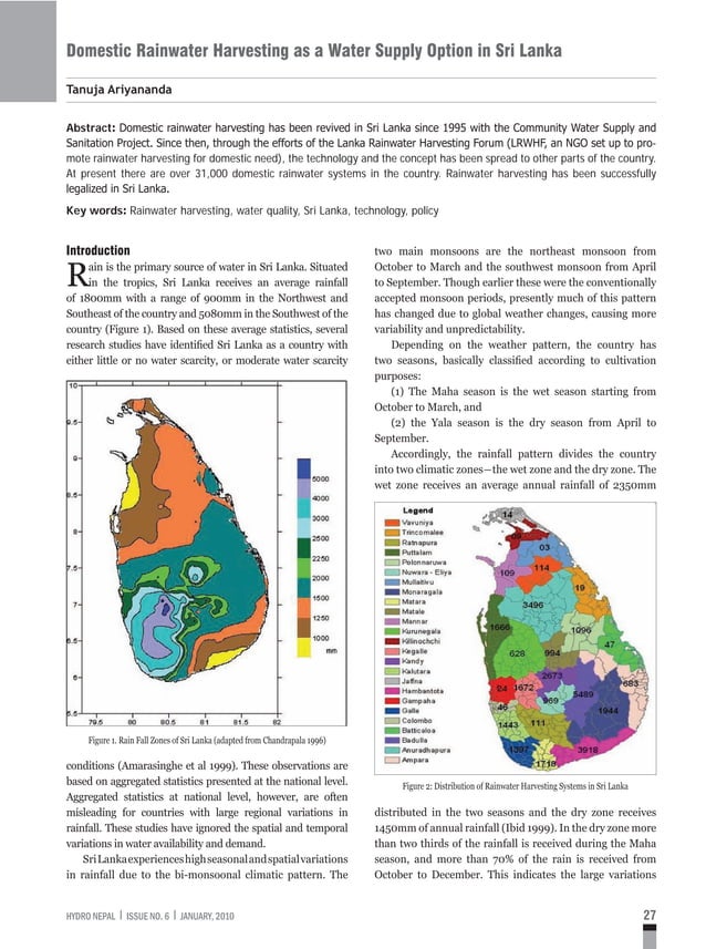 Sri Lanka; Domestic Rainwater Harvesting as a Water Supply Option in ...