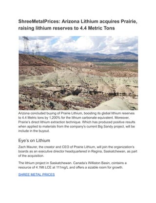 Arizona Lithium acquires Prairie, raising lithium reserves to 4.4 ...