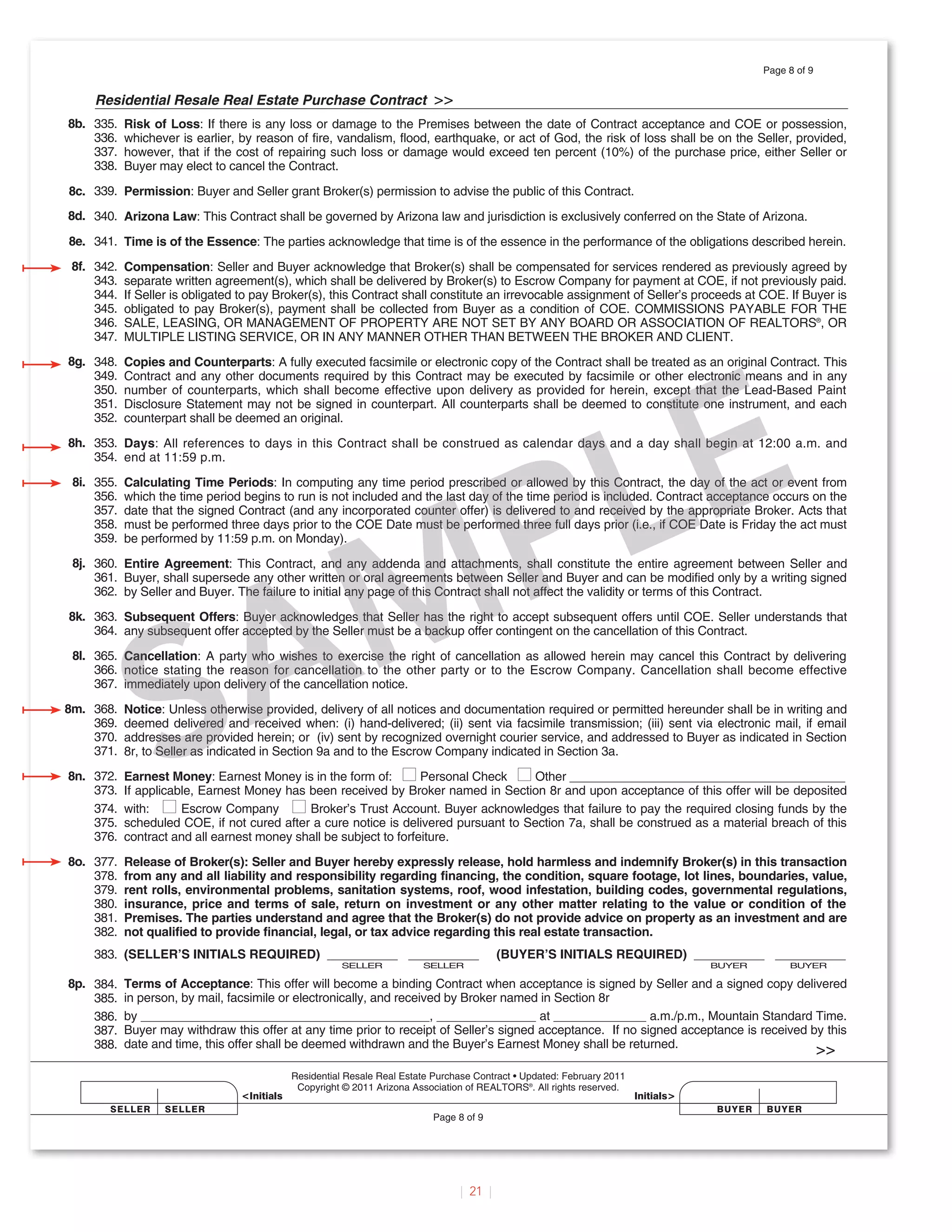 Arizona Residential Real Estate Purchase Contract | PDF | Home Financing | Personal Debt