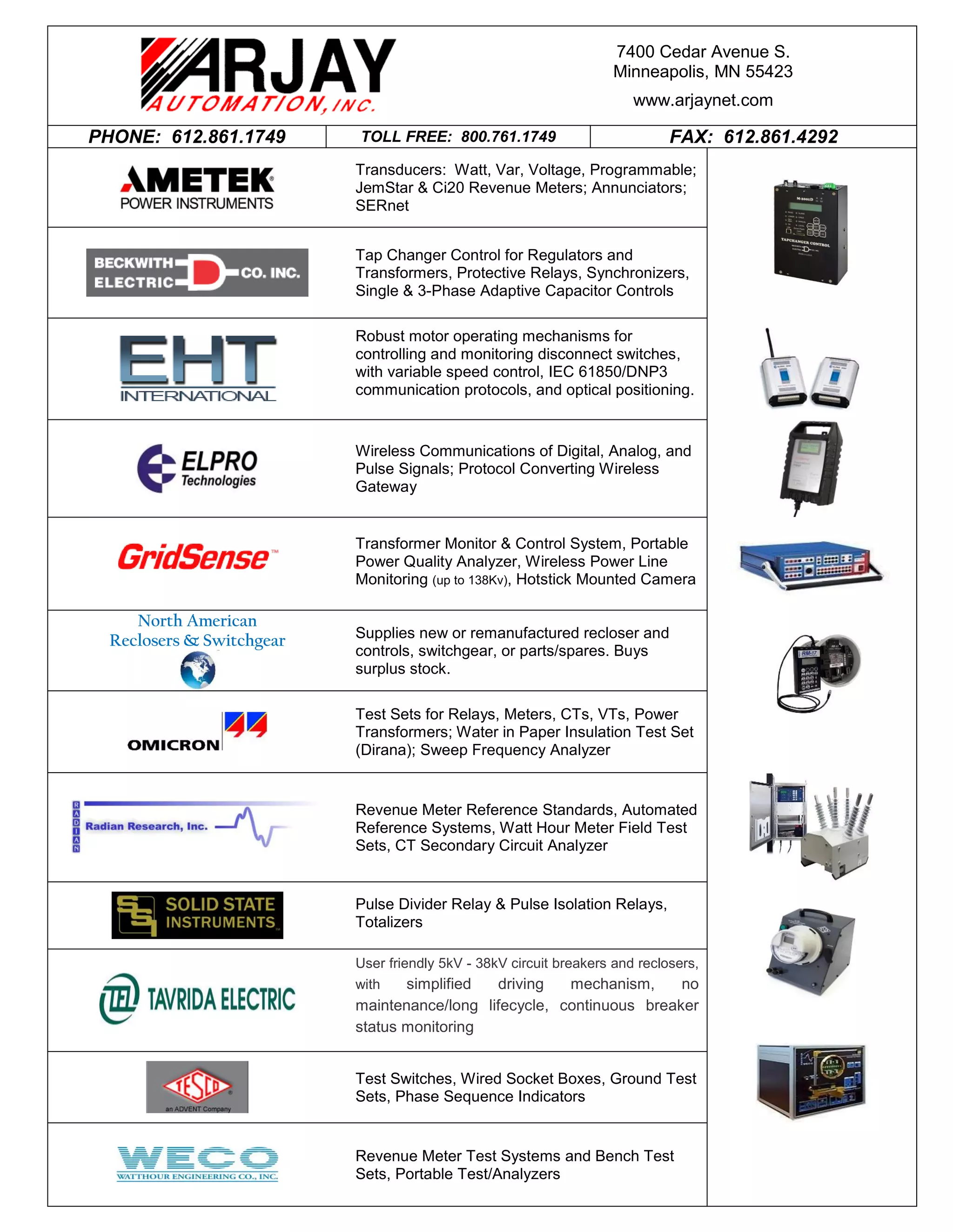Arjay Automation Electrical Products Line Card | PDF | Radio Control ...