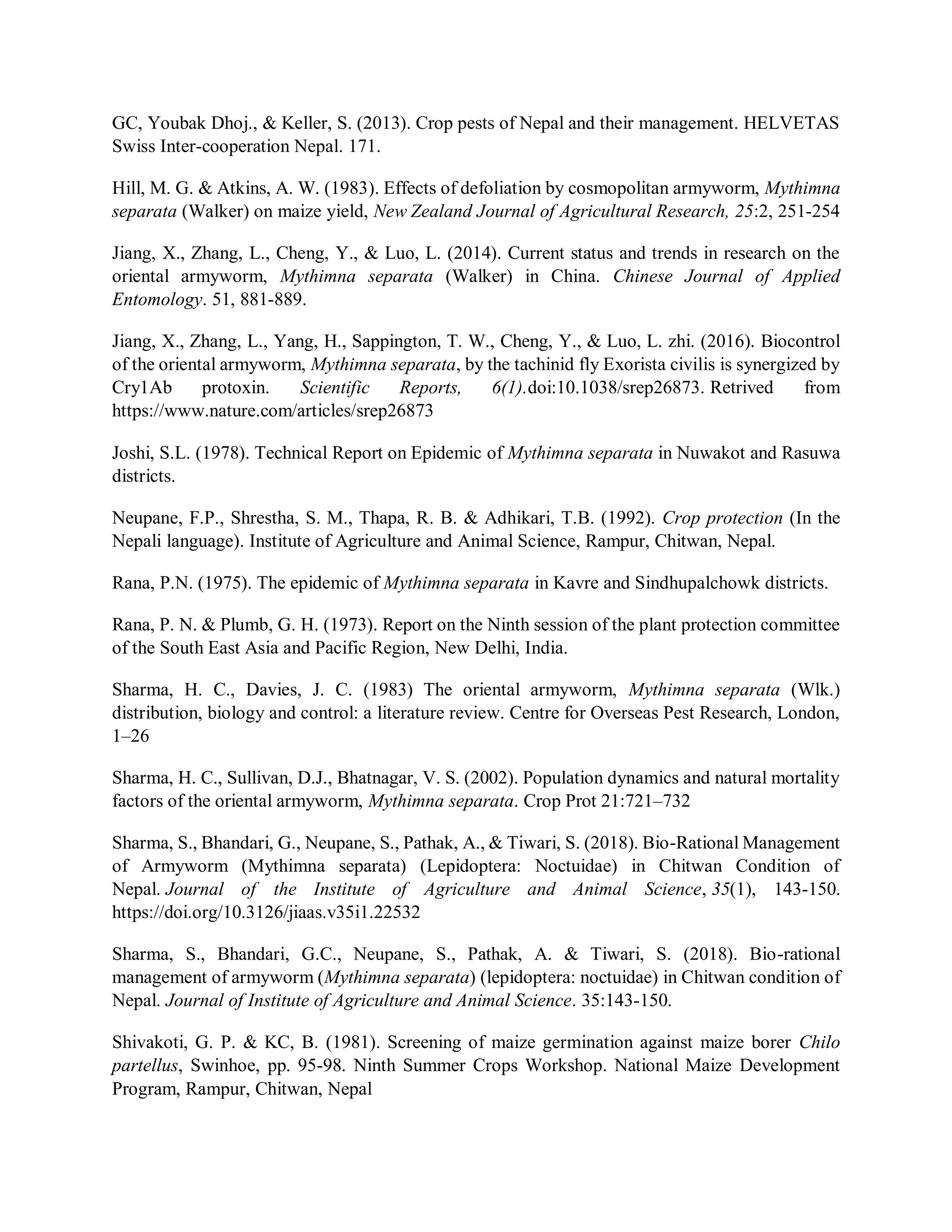 Biology and management of oriental armyworm mythimna separata | PDF