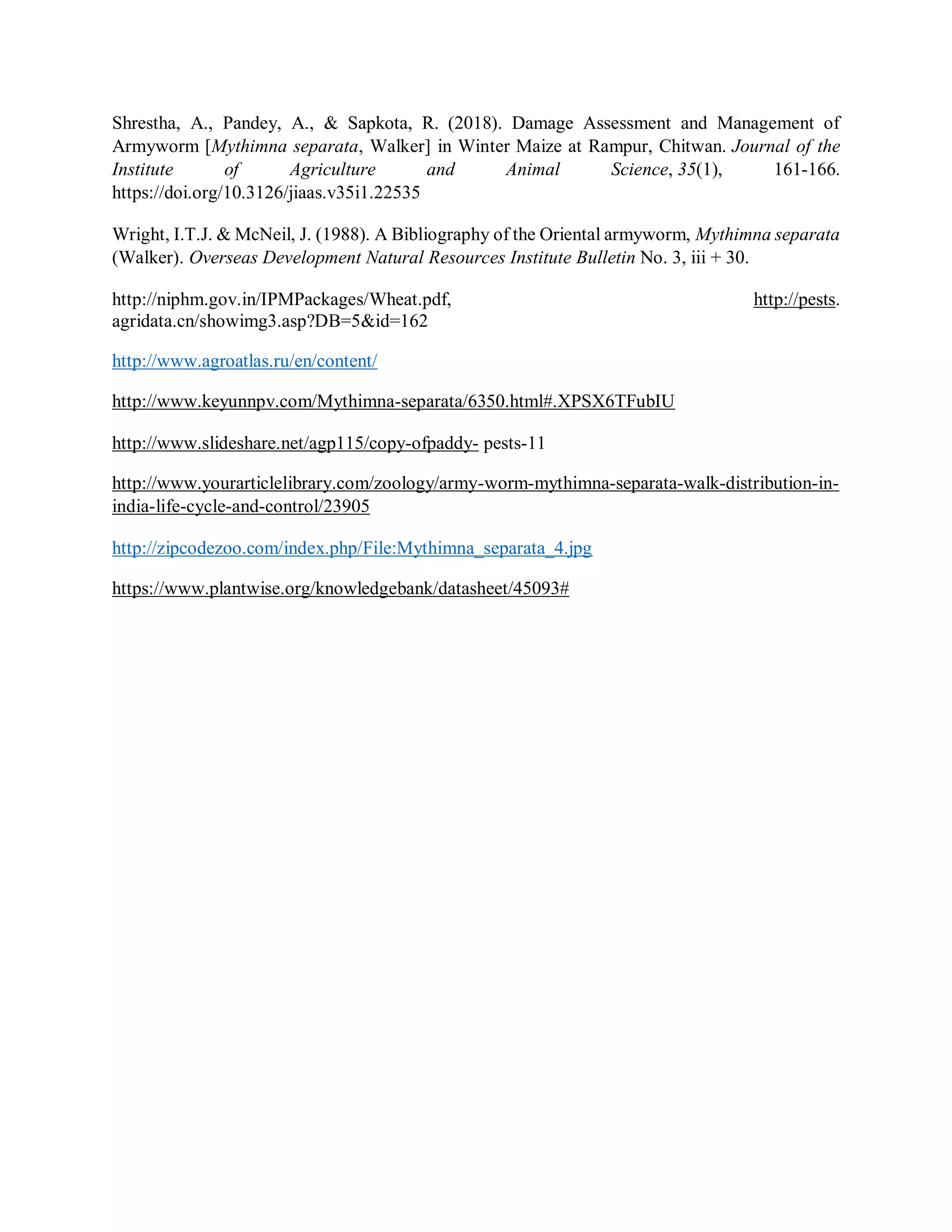 Biology and management of oriental armyworm mythimna separata | PDF