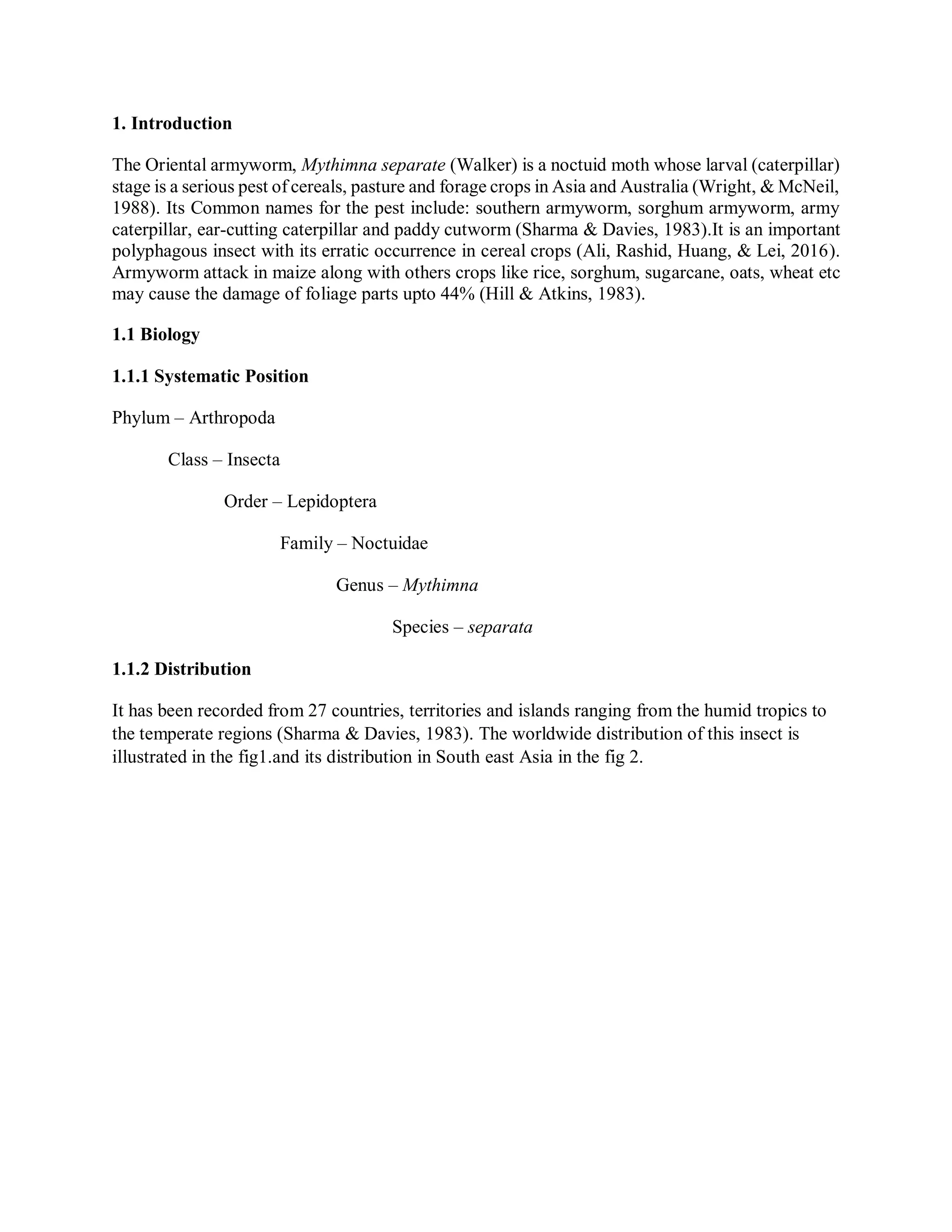 Biology and management of oriental armyworm mythimna separata | PDF