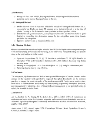 Biology and management of oriental armyworm mythimna separata | PDF