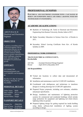 Arjun resume electrical engineer | PDF