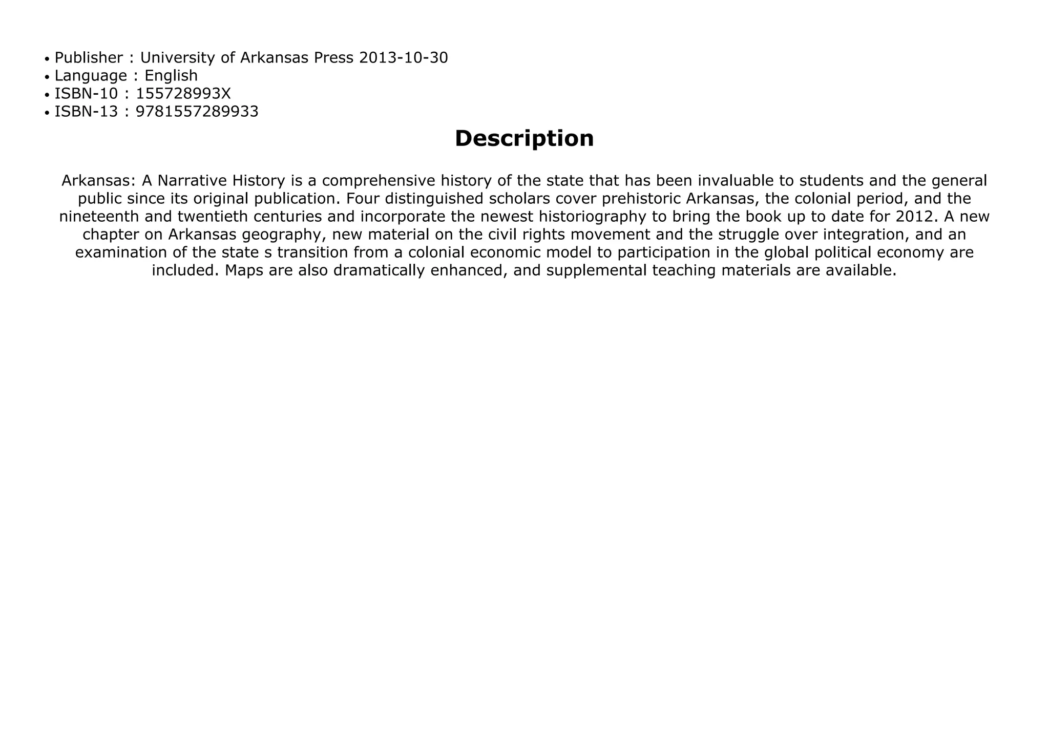 Arkansas: A Narrative History | PDF