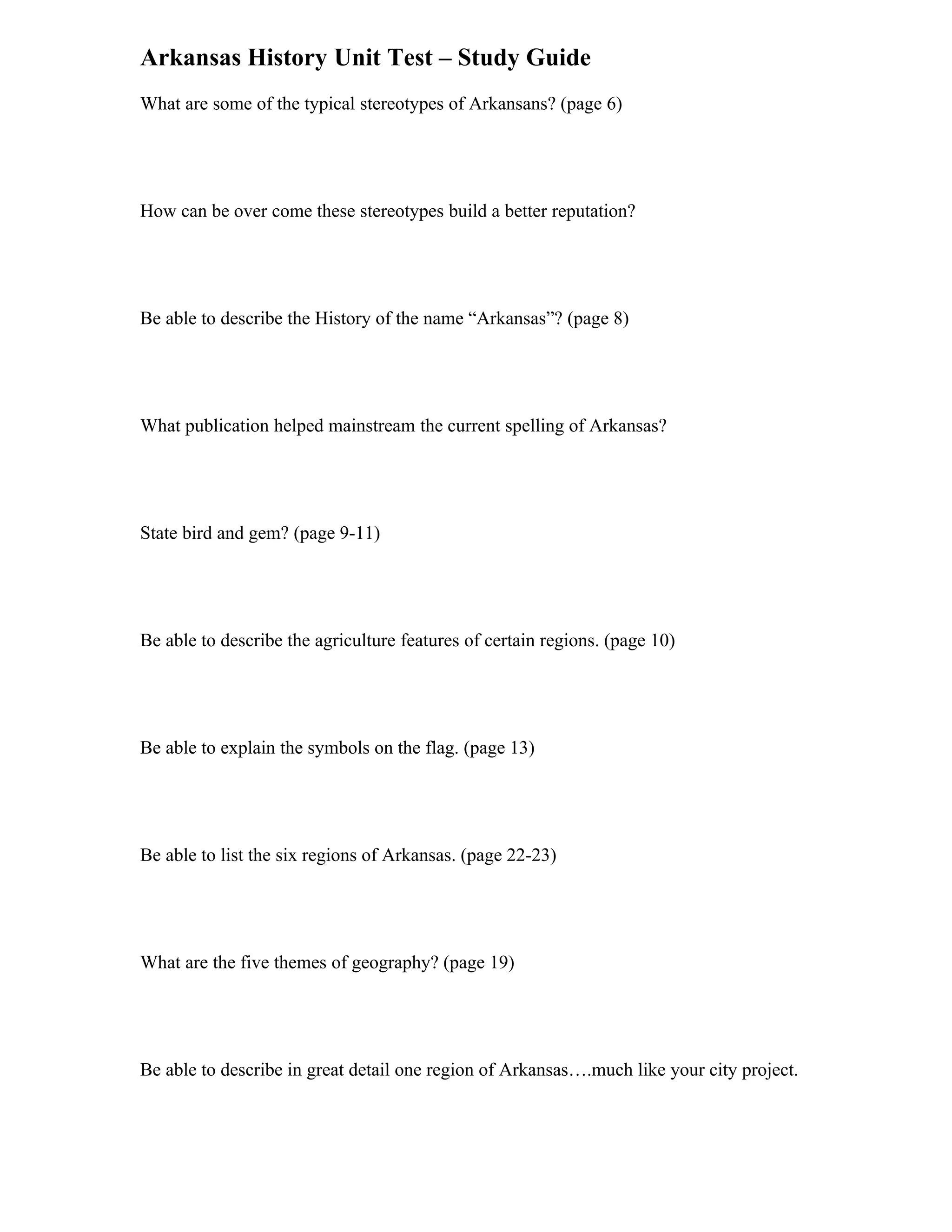 Arkansas History Unit Test | DOC