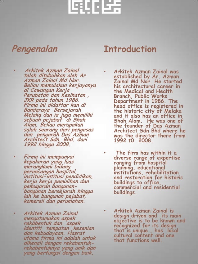 Arkitek Azman Zainal Profile | PPTX