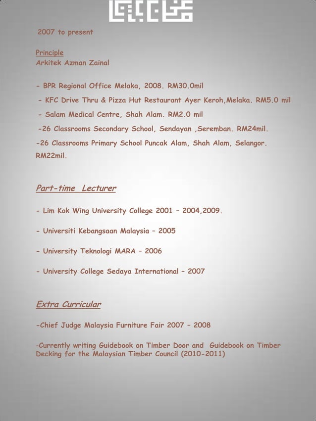 Arkitek Azman Zainal Profile | PPTX