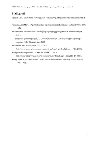 Arkiv1050 - Arkivbevaring og arkivbeskrivelse - Seminaroppgave | PDF