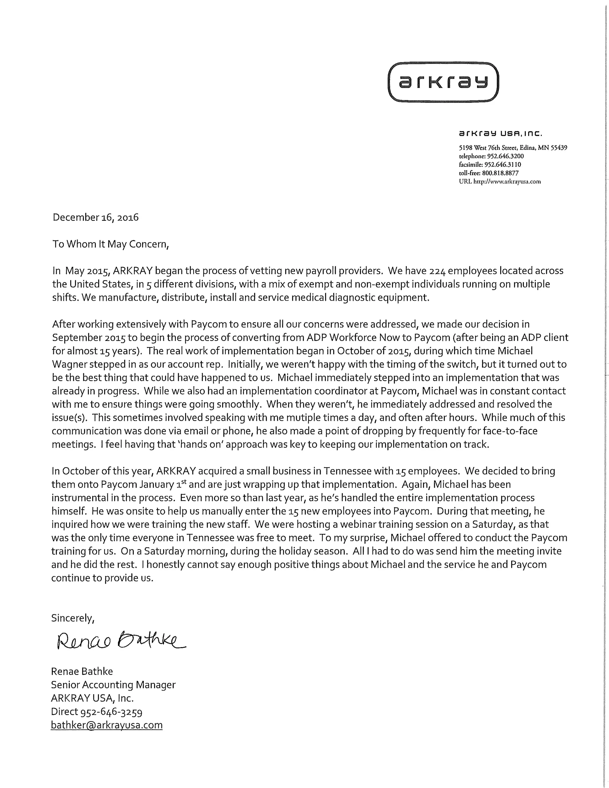 Arkray reference letter | PDF