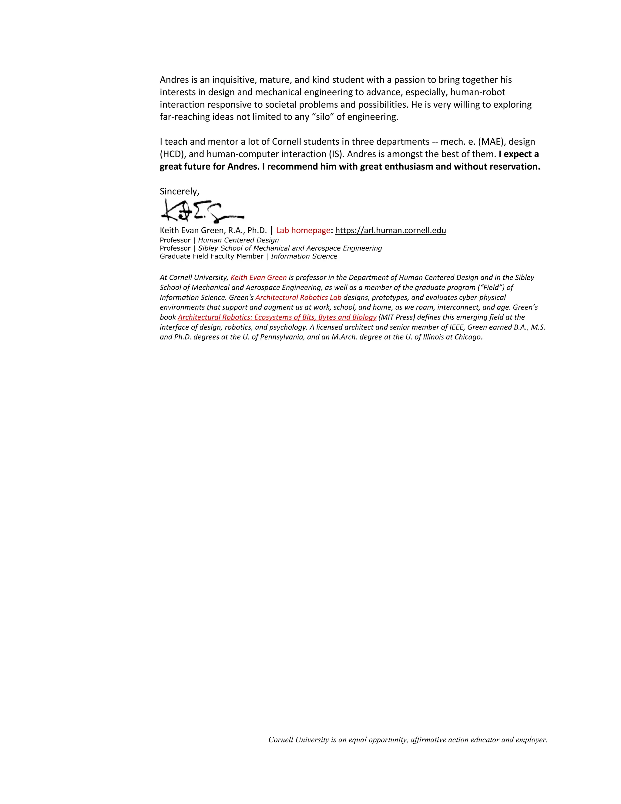 ARL Letter of Recommendation (Andres Blanco) | PDF | Robotics | Technology & Computing