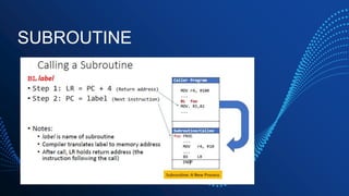 ARM stacks, subroutines, Cortex M3, LPC 214X | PPTX