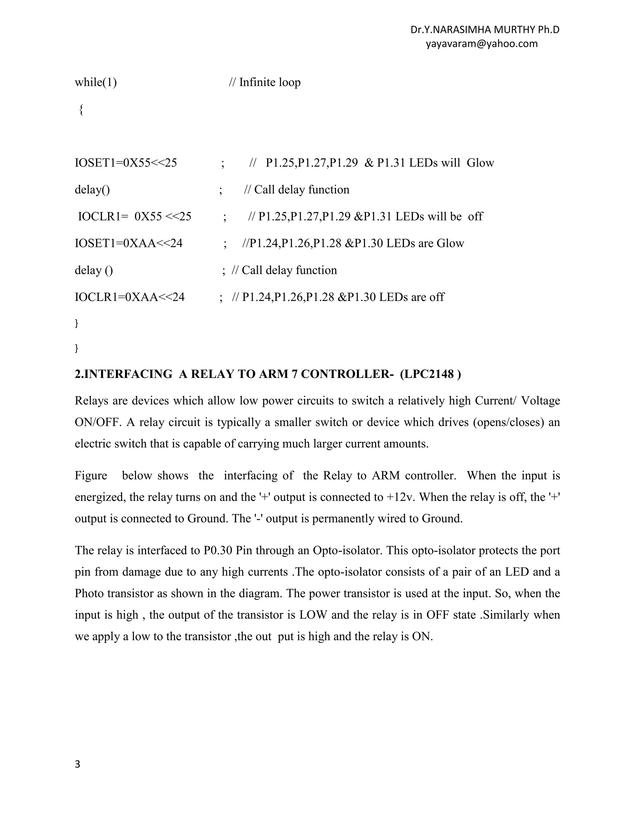 Arm7 Interfacing examples | DOCX