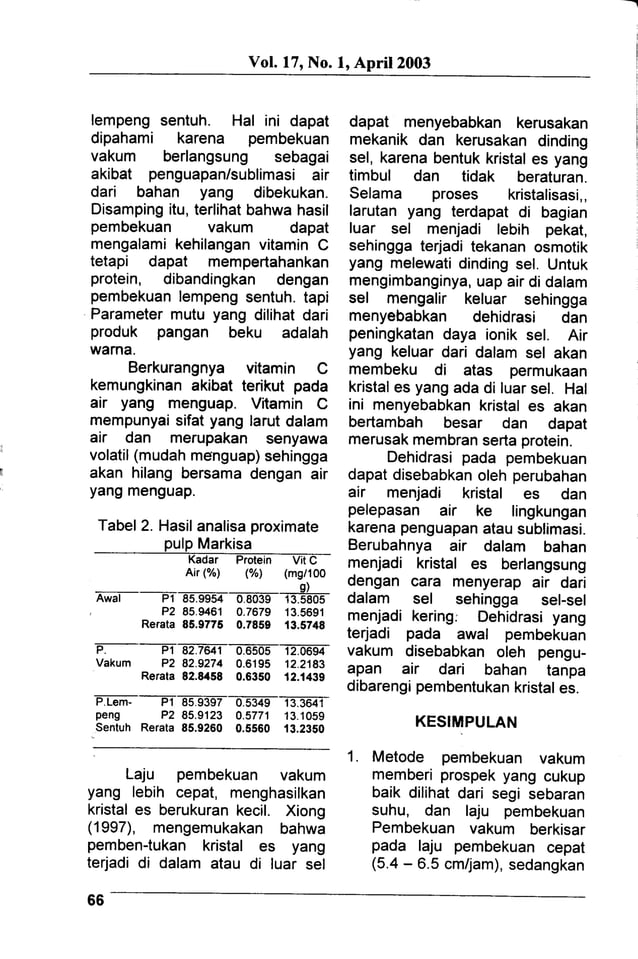 KARAKTERISTIK PEMBEKUAN VAKUM PULP MARKISA Vacuum Freezing ...
