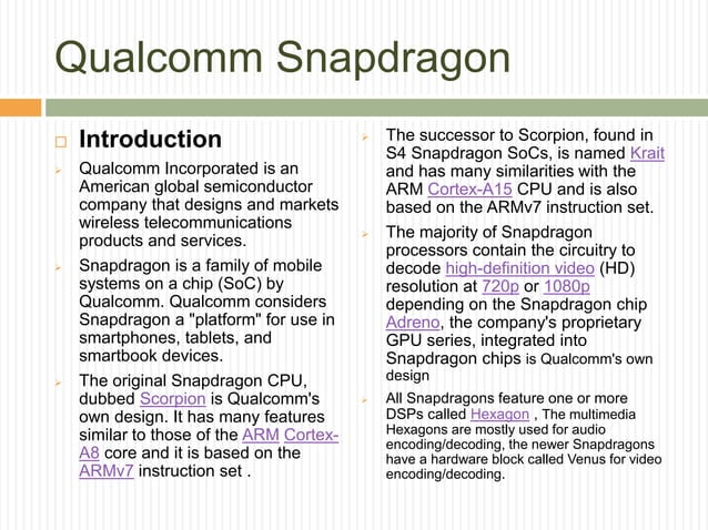 SNAPDRAGON SoC Family and ARM Architecture | PPTX