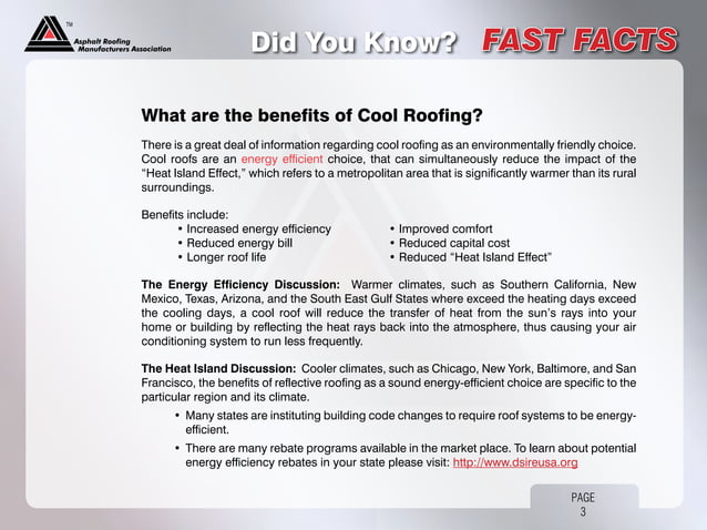 ARMA Residential Cool Roofing Fast Facts | PDF | Home Improvement | Home & Garden