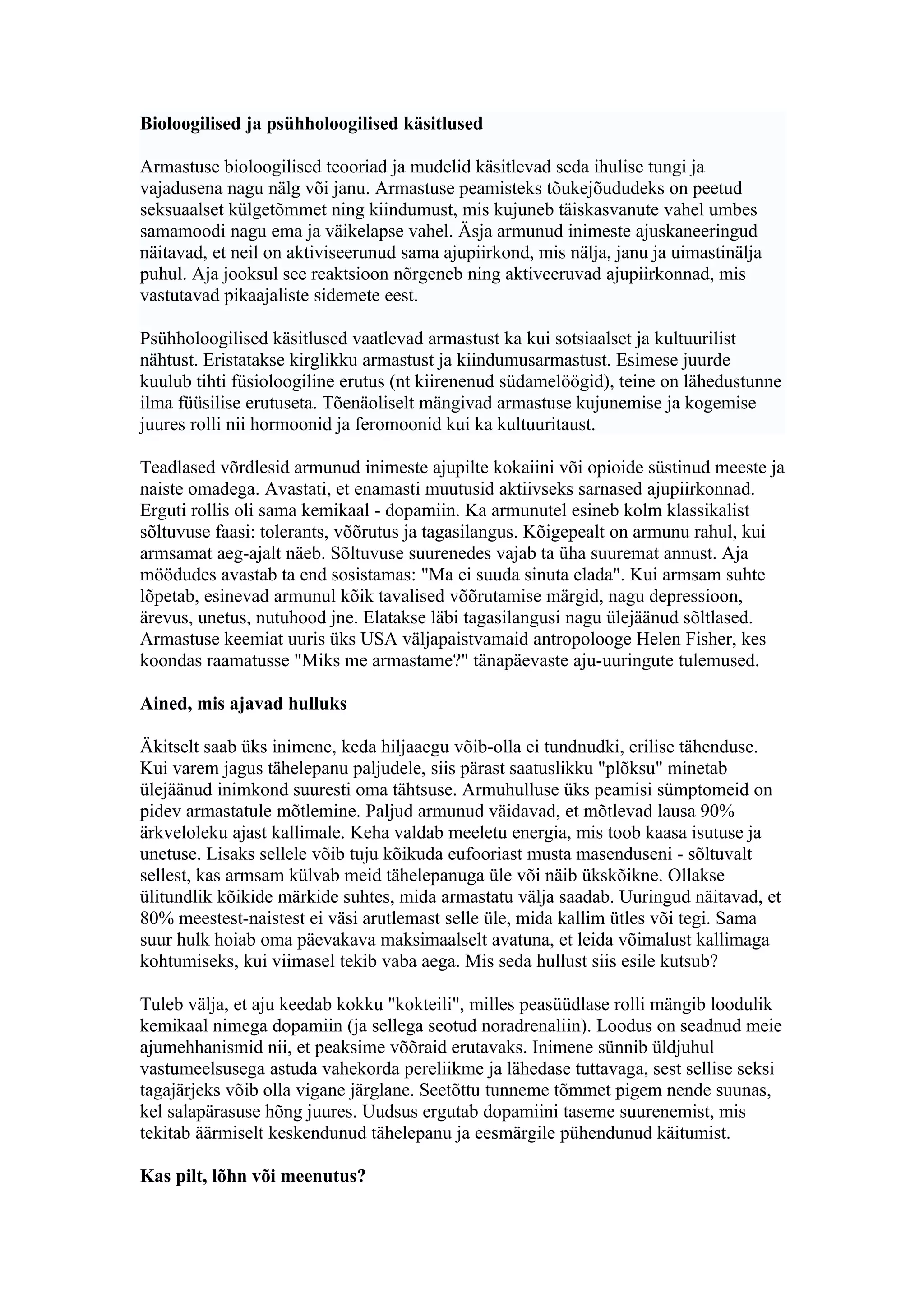 Armastus on inimesele omane kiindumustunne | DOC