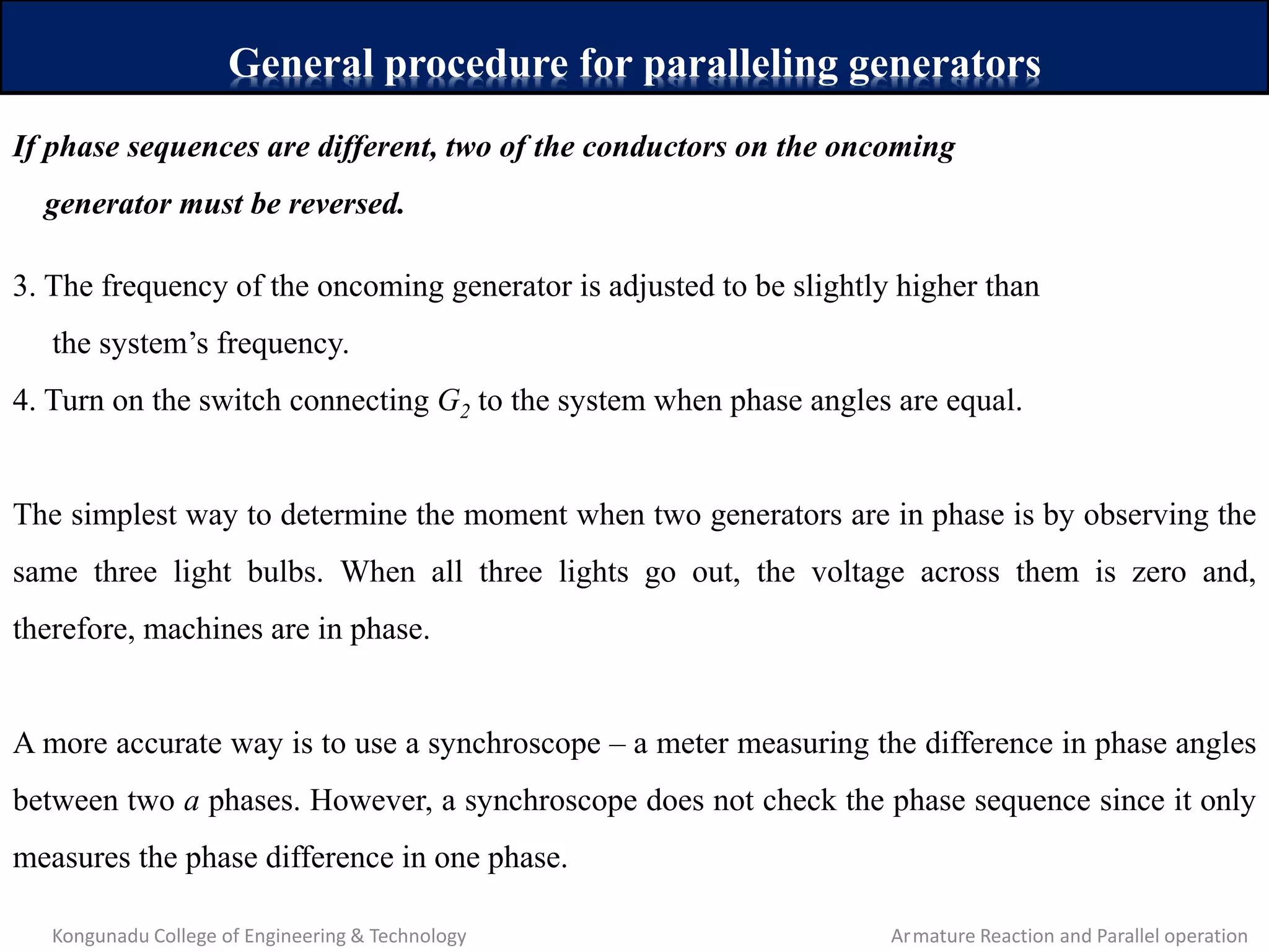 Armature reaction and parallel operation of a Syncronous generator | PPTX