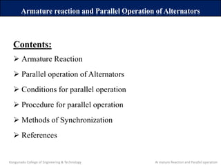 Armature reaction and parallel operation of a Syncronous generator | PPTX