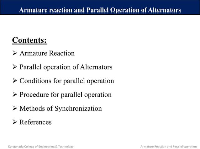 Armature reaction and parallel operation of a Syncronous generator ...