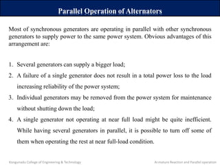 Armature reaction and parallel operation of a Syncronous generator | PPTX