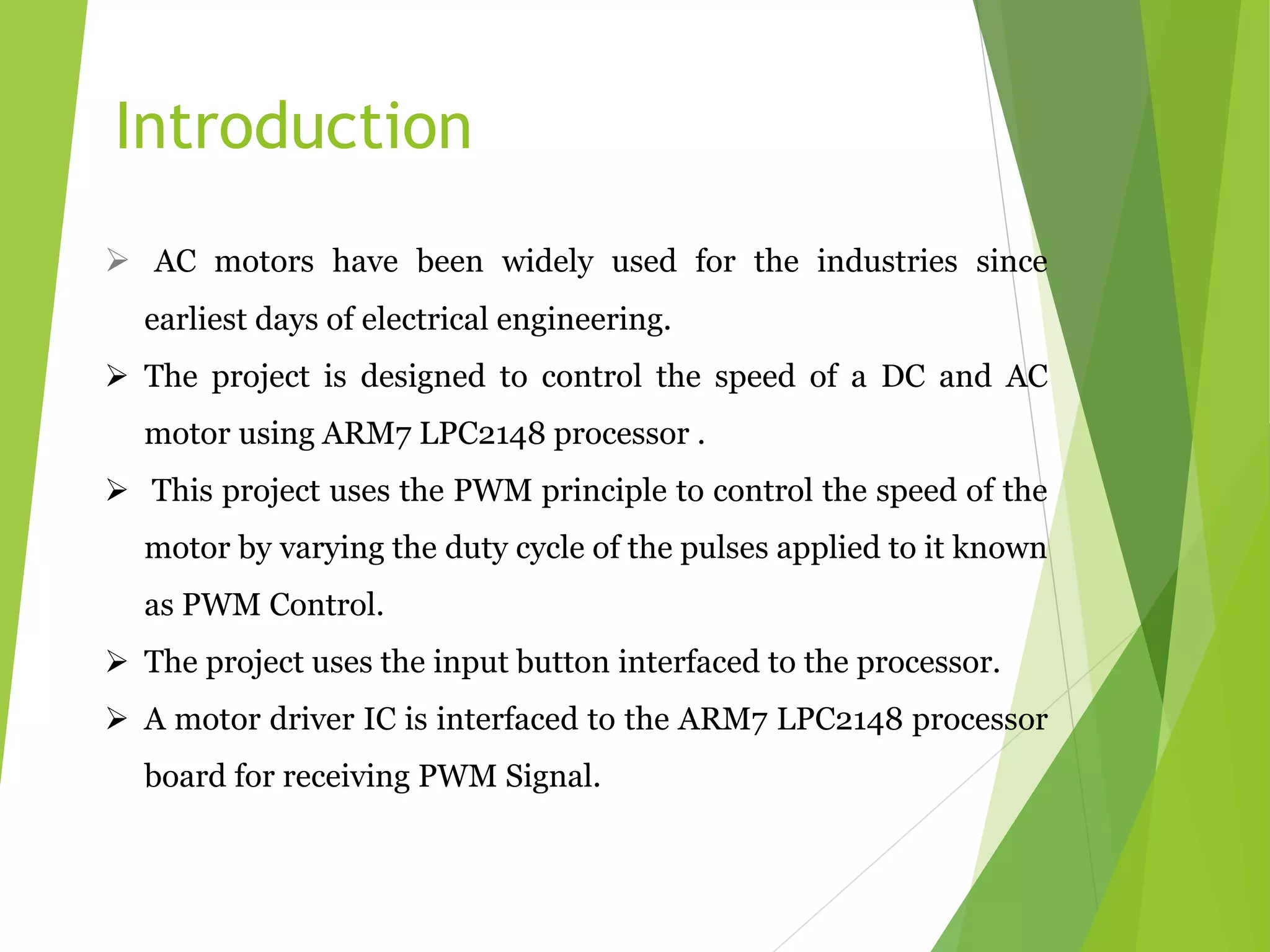 Arm cortex ( lpc 2148 ) based motor speed control | PPTX