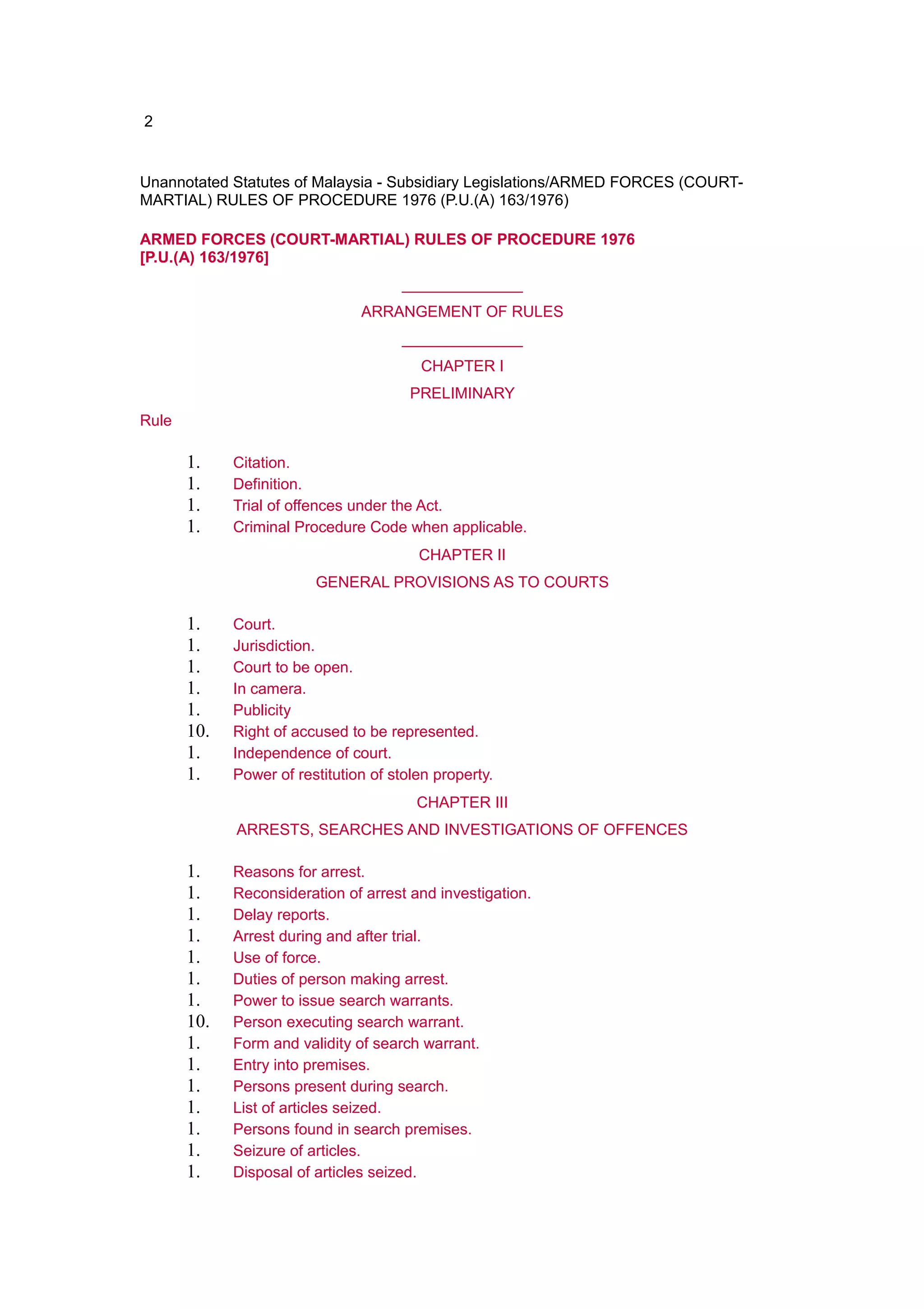 KAEDAH-KAEDAH ANGKATAN TENTERA (MAHKAMAH TENTERA) 1976 | DOC