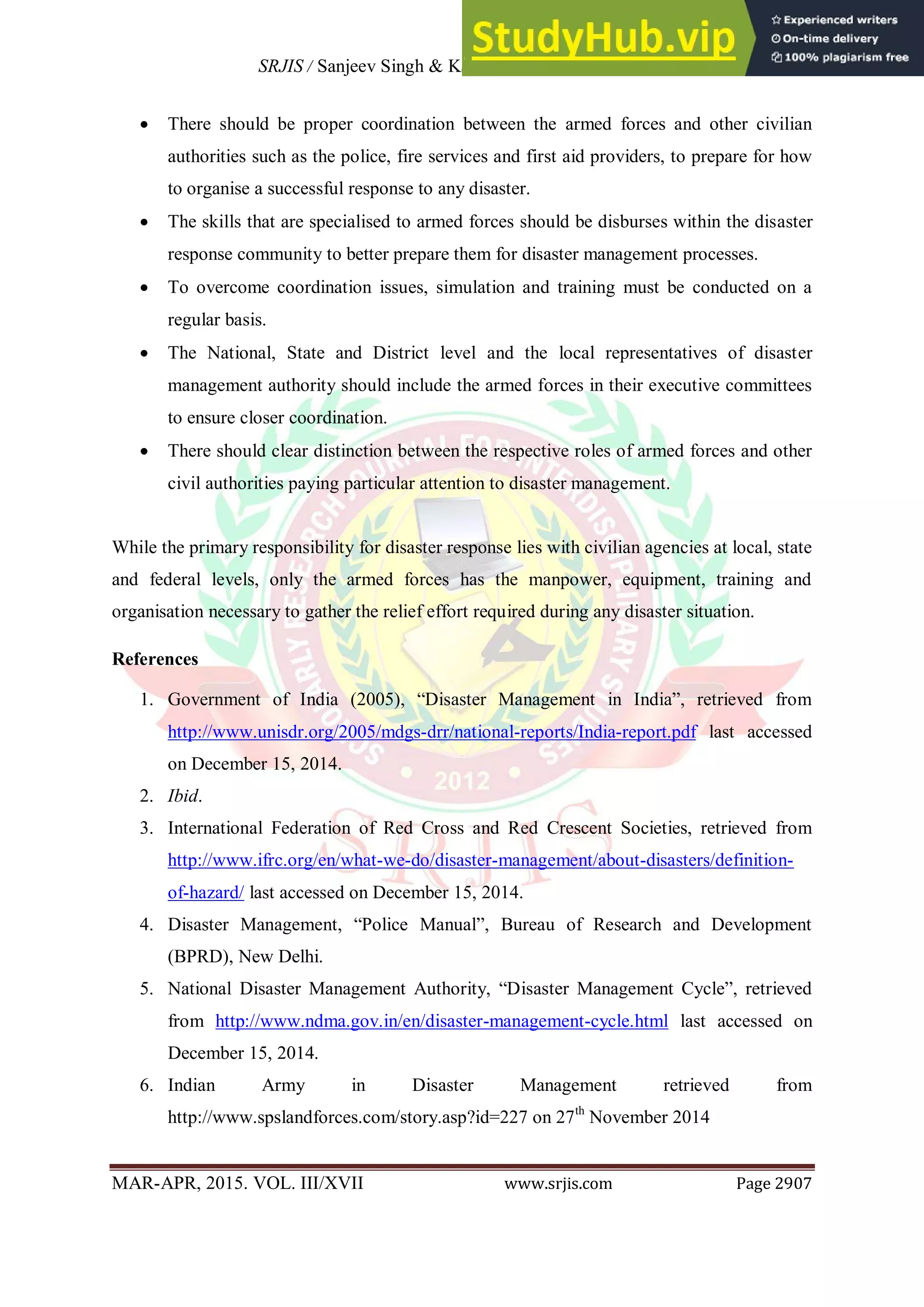 ARMED FORCES IN DISASTER MANAGEMENT CHALLENGES IN INDIAN PERSPECTIVE | PDF
