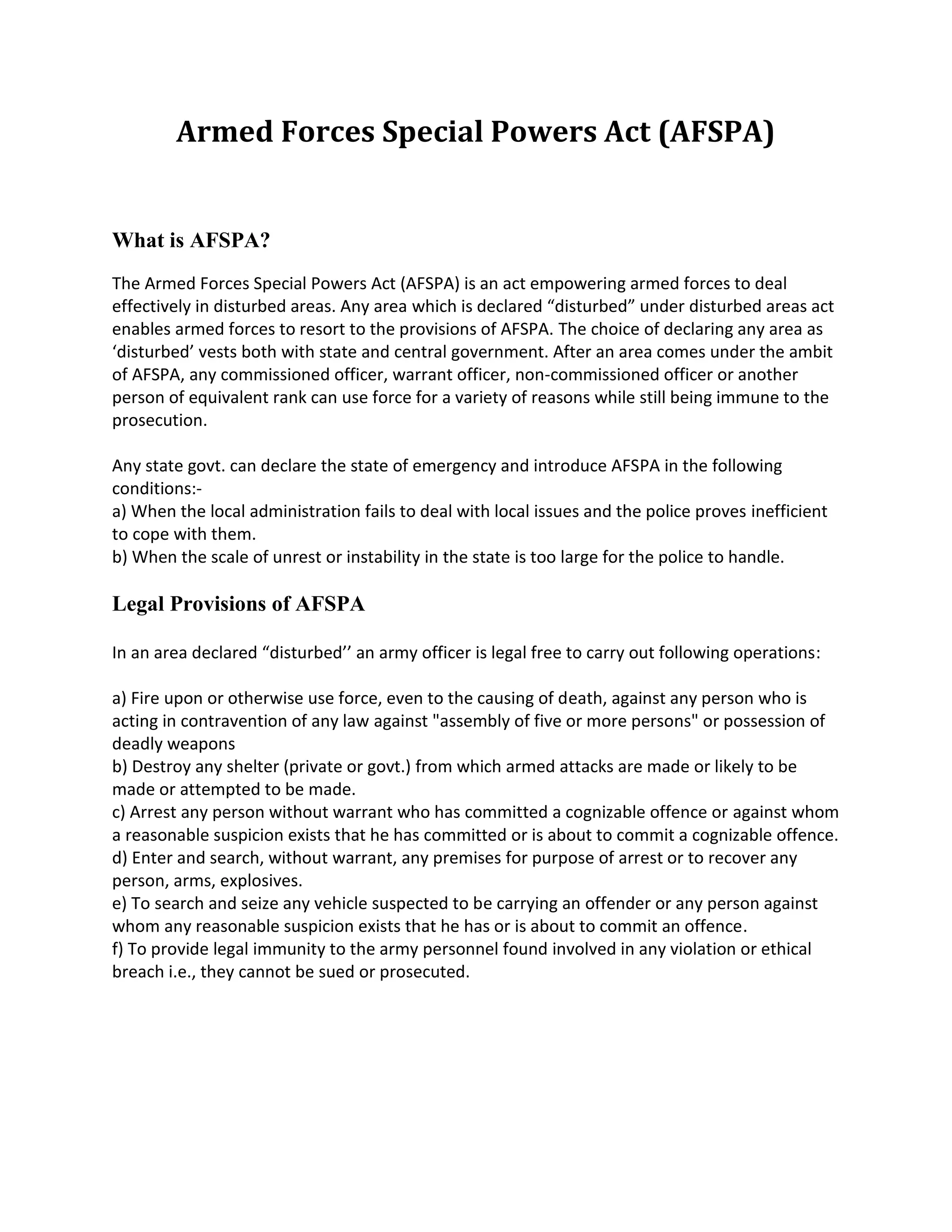 Armed forces special powers act | DOCX