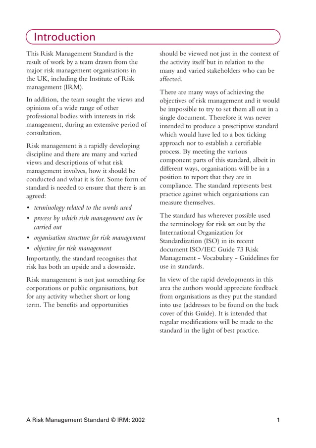 The IRM India- A Risk Management Standard | PDF