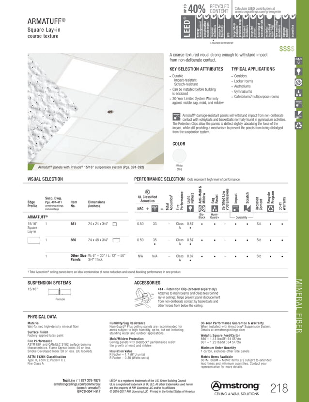 09-Armstrong ceilings-mineral-fiber-fiberglass-specifiers-reference | PDF