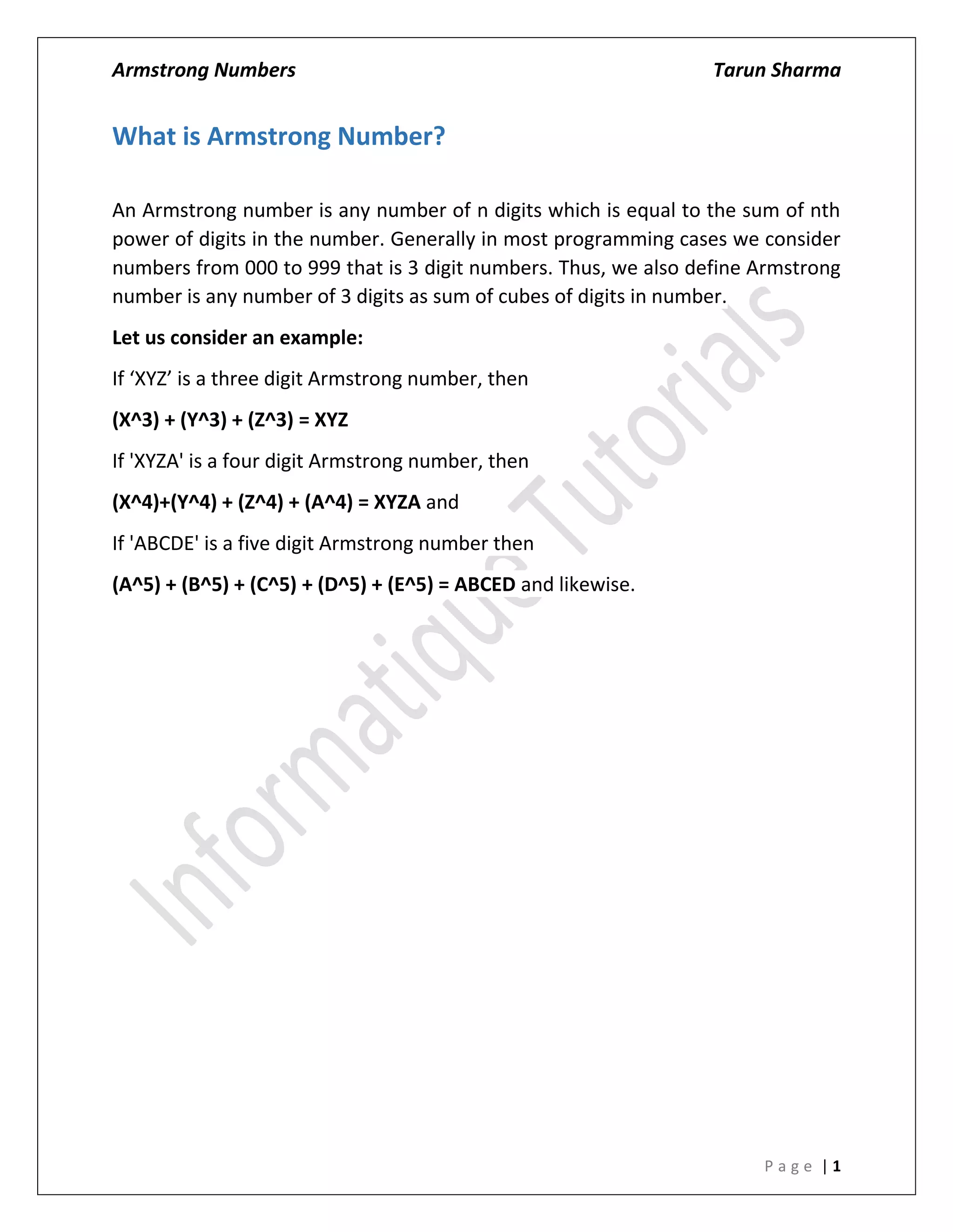 Armstrong numbers | PDF