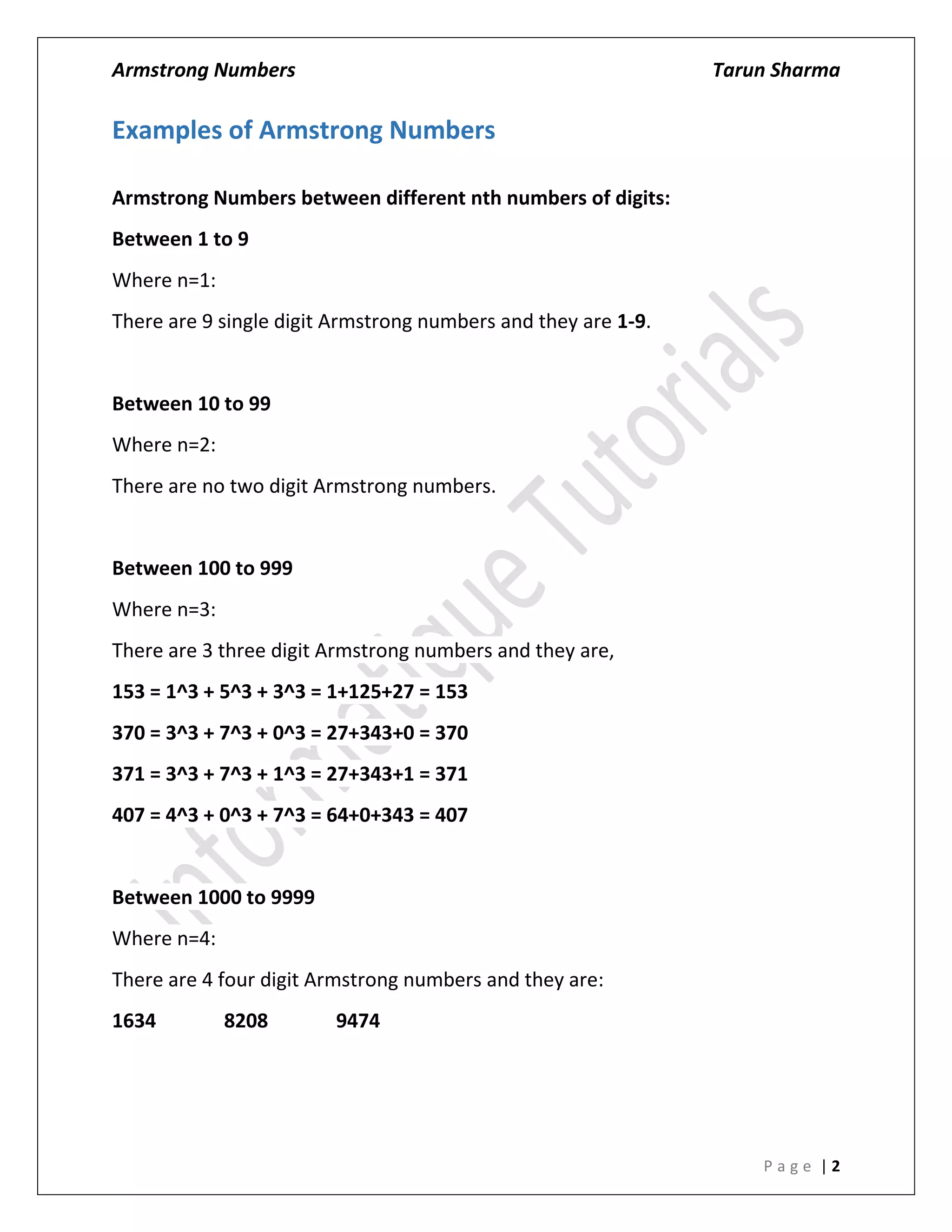 Armstrong numbers | PDF