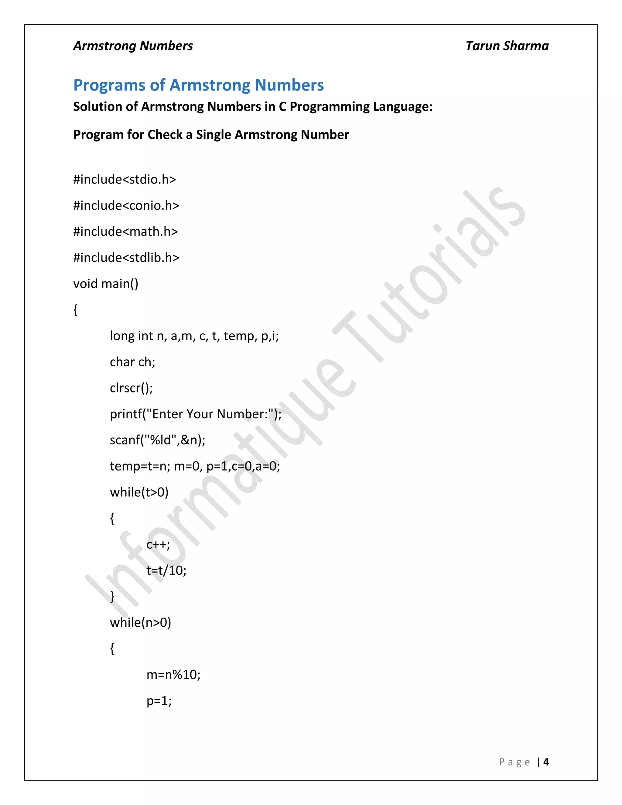 Armstrong numbers | PDF