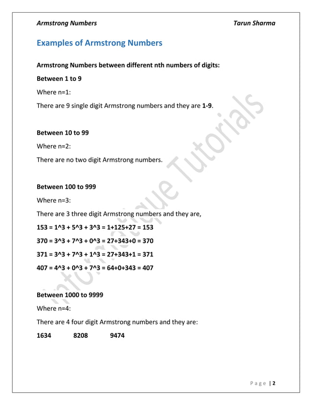 Armstrong numbers | PDF