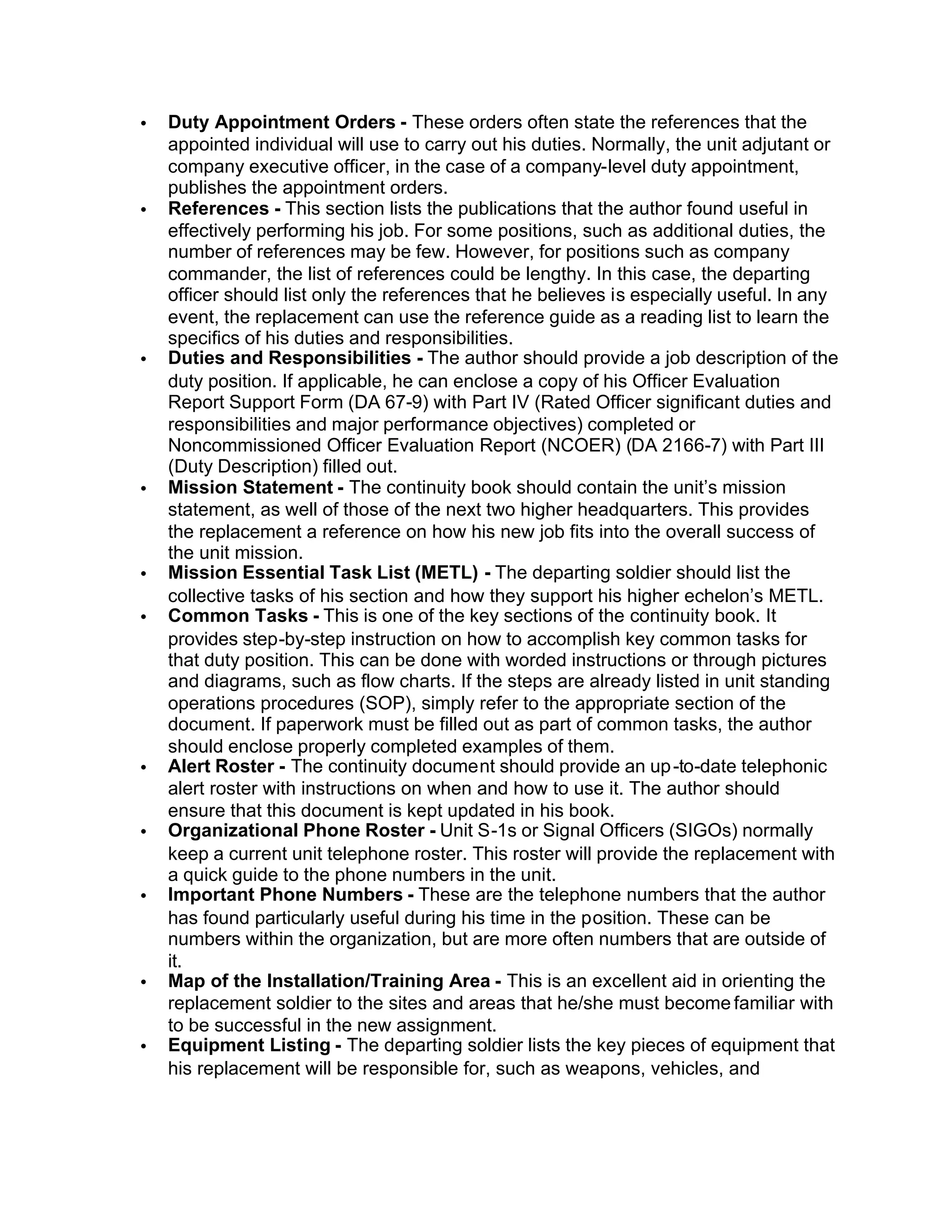 Army continuity-book | PDF