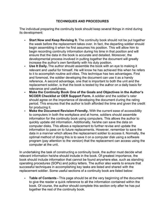 Army continuity-book | PDF | Resume Writing and Advice | Job Search