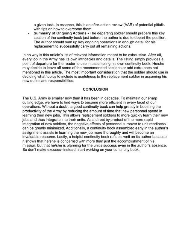Army continuity-book | PDF | Resume Writing and Advice | Job Search