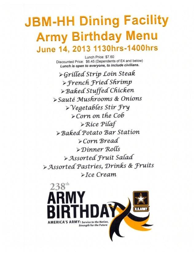 Army Birthday Menu