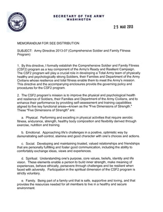 Comprehensive Soldier and Family Fitness Directive | PDF
