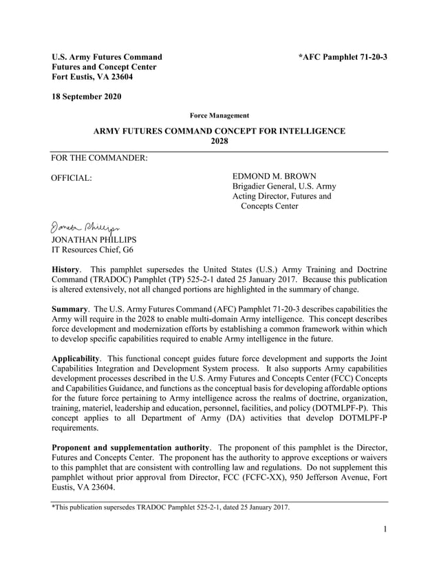 Army Futures Command Concept for Intelligence 2028 | PDF