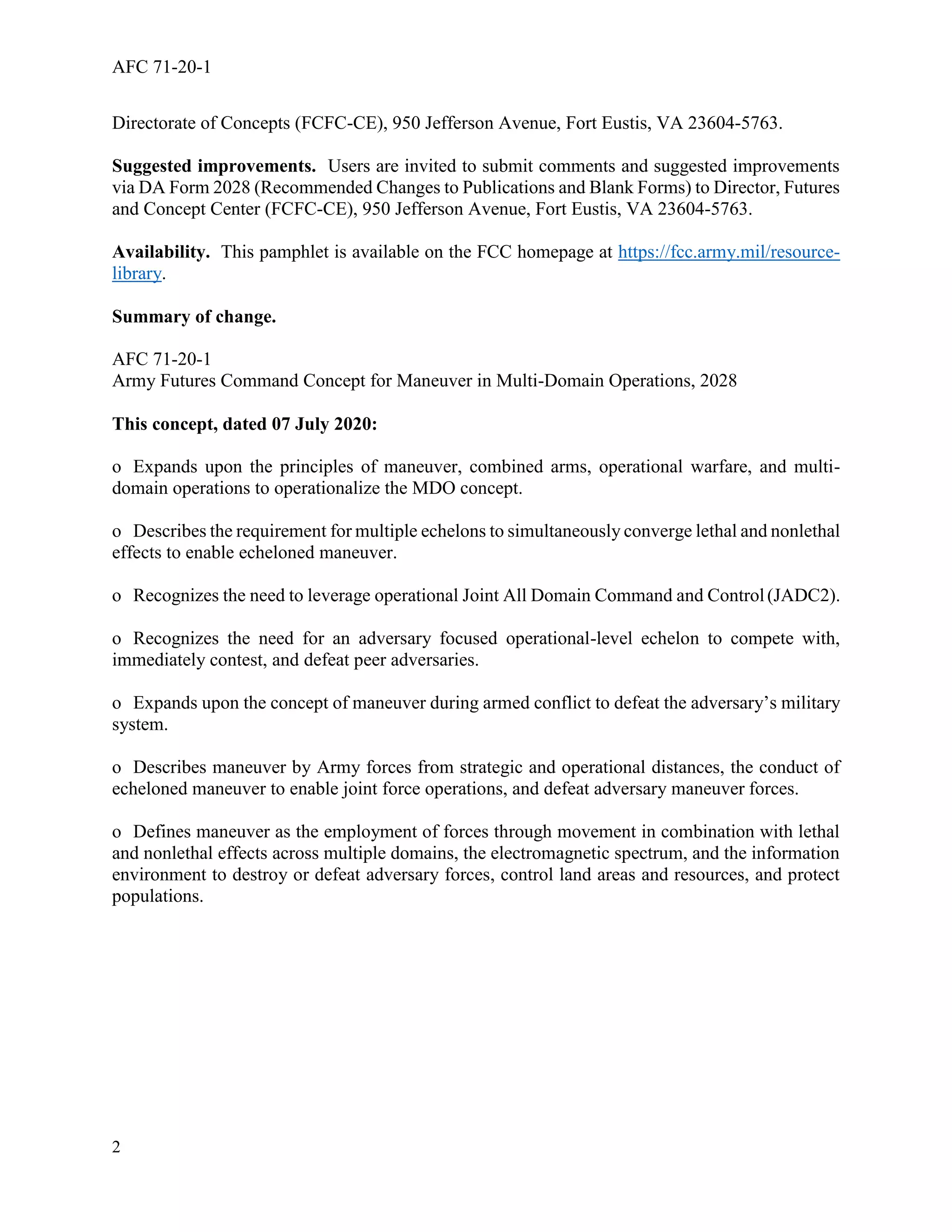 Army Futures Command Concept for Maneuver in Multi Domain Operations ...