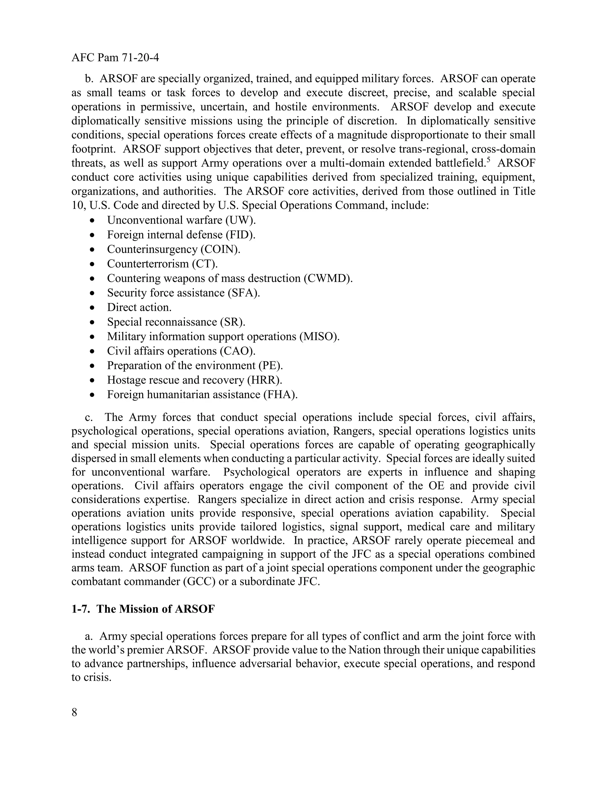 Army Futures Command Concept for Special Operations 2028 | PDF