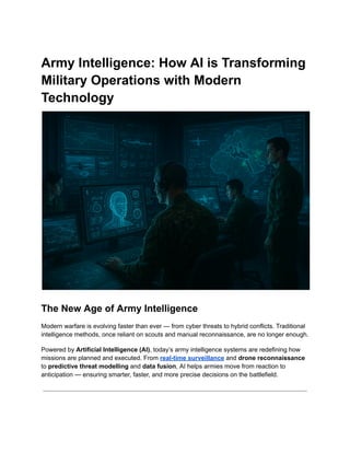 Army Intelligence: How AI is Transforming Military Operations with ...